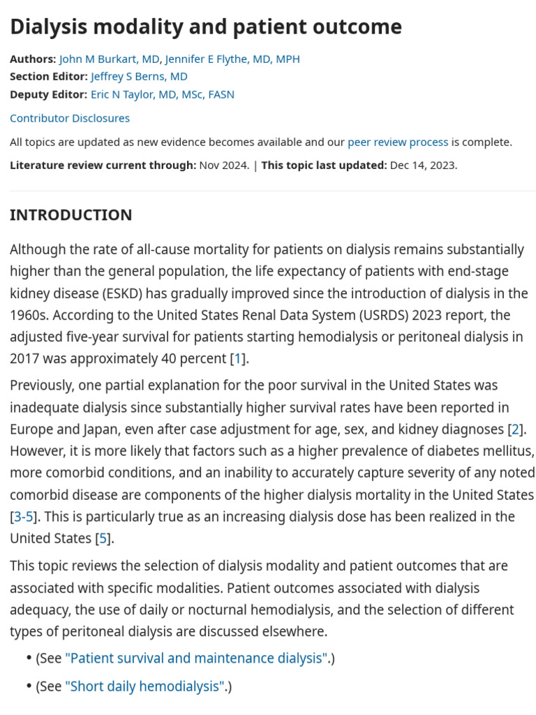 Dialysis Modalities and Outcomes | PDF | Hemodialysis | Chronic Kidney ...
