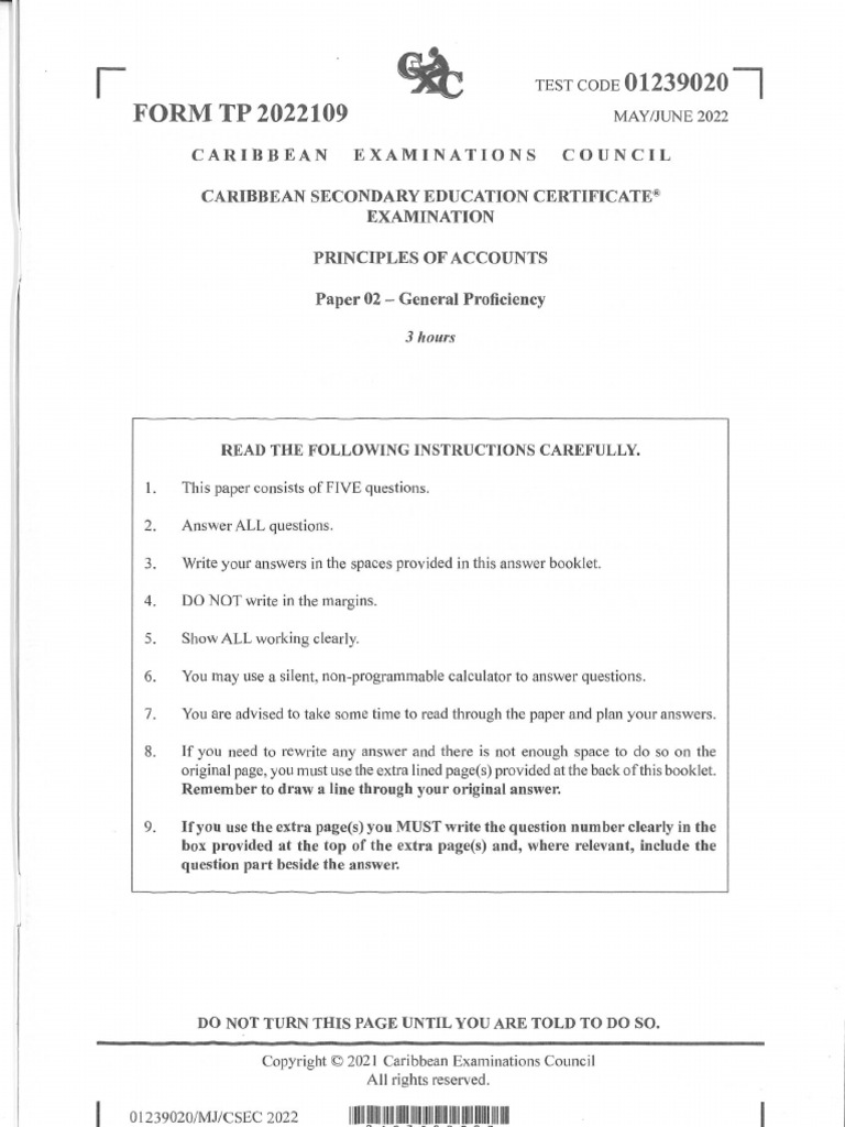 CSEC Principles of Accounts May 2022 | PDF