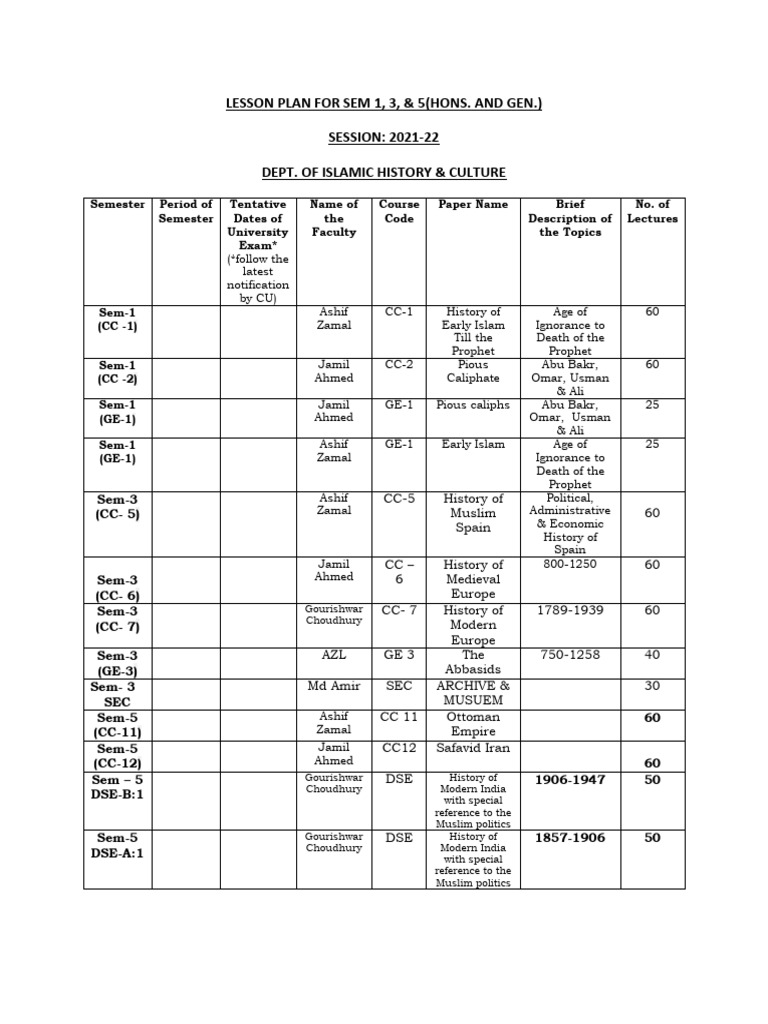 Islamic History Culture LESSON PLAN For SEM 1 29th Oct 2021 | PDF ...
