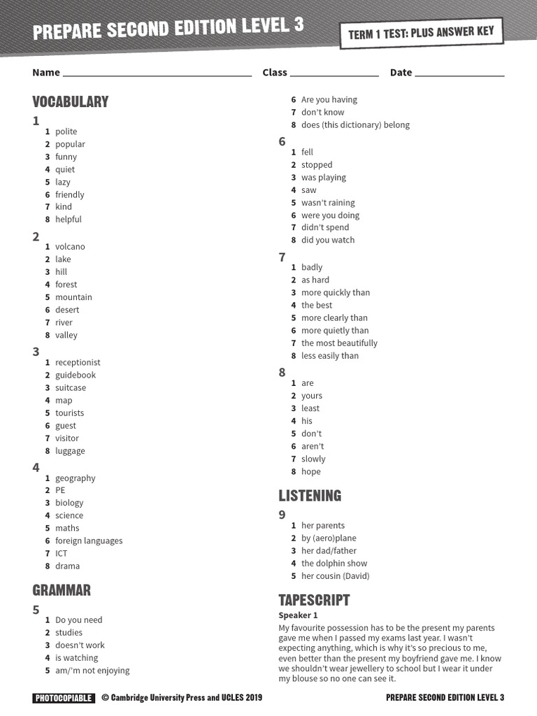Pre Tt 1p Answerkey | PDF