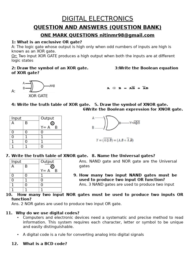 Digital Question Bank Final | PDF | Logic Gate | Digital Electronics