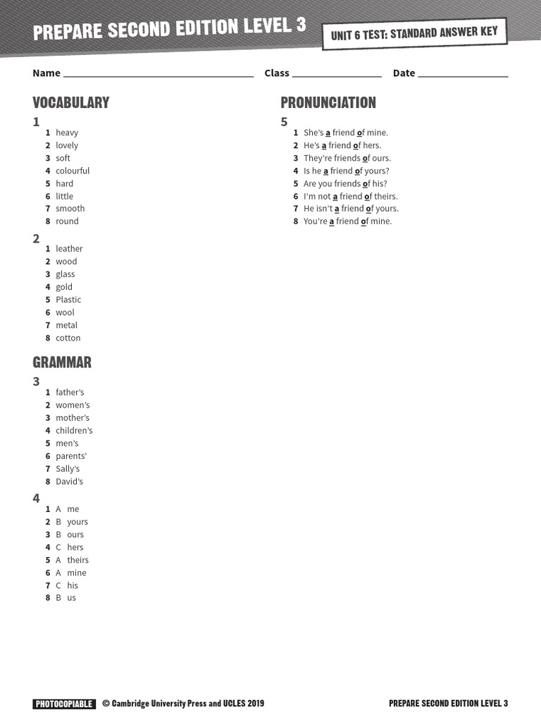 Pre Ut U6s Answerkey | PDF