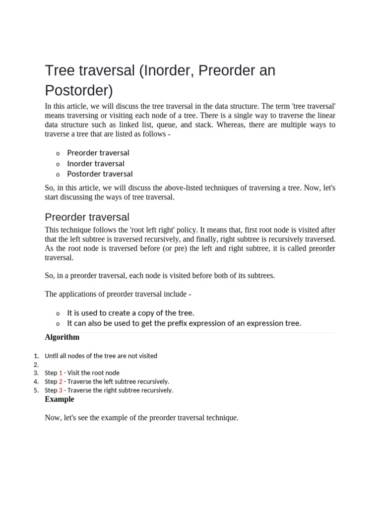Tree traversal | PDF | Theoretical Computer Science | Algorithms And ... Tree traversal | PDF | Theoretical Computer Science | Algorithms And ...