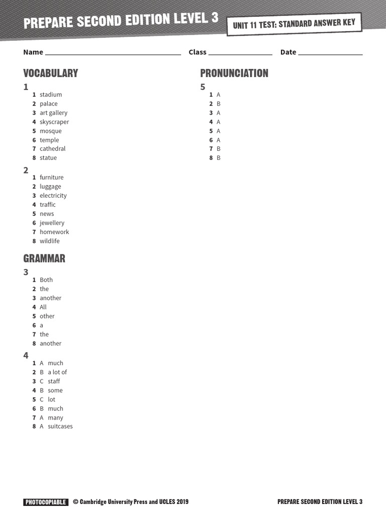 PRE UT U11S - AnswerKey | PDF
