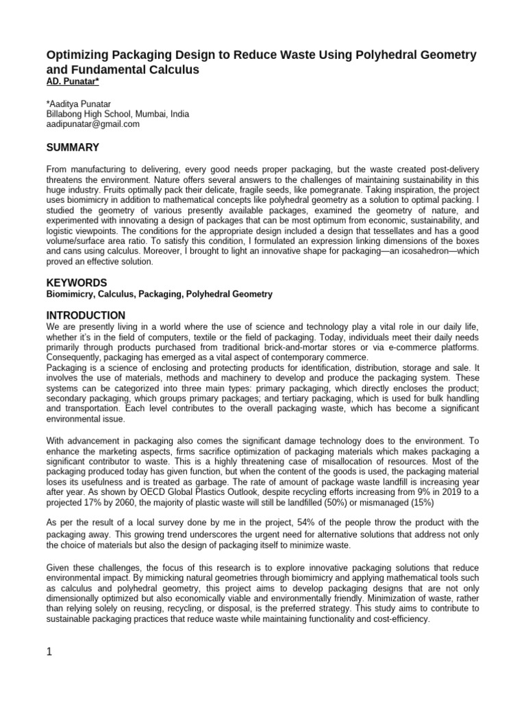 Optimizing Packaging Design To Reduce Waste Using Polyhedral Geometry and Fundamental Calculus ...