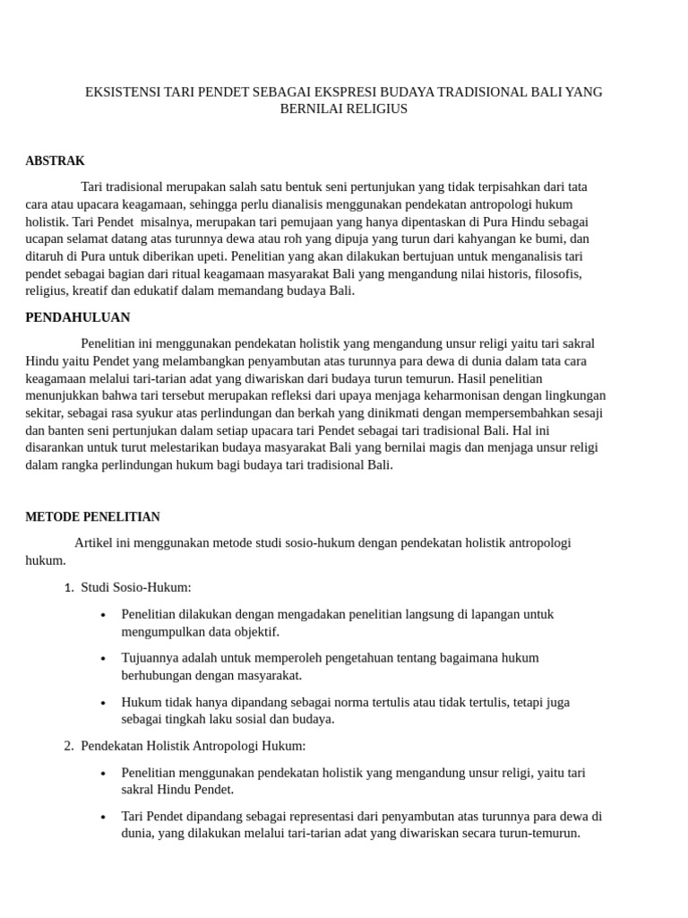 Tari Pendet: Ekspresi Budaya Religius Bali | PDF