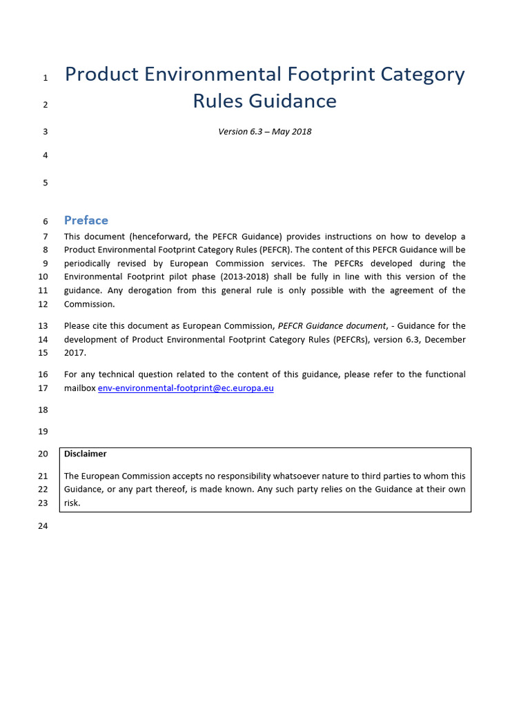 PEFCR Guidance Document Version 6.3 | PDF | Life Cycle Assessment