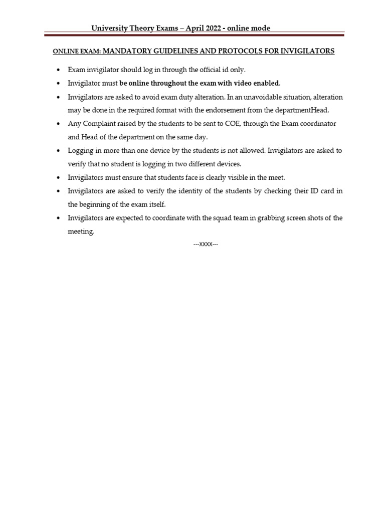 Instructions To Invigilators - April 2022 | PDF