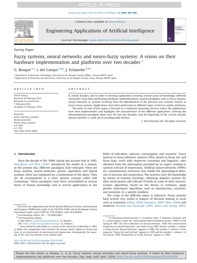 Fuzzy systems, neural networks and neuro-fuzzy systems A vision on their hardware implementation ...