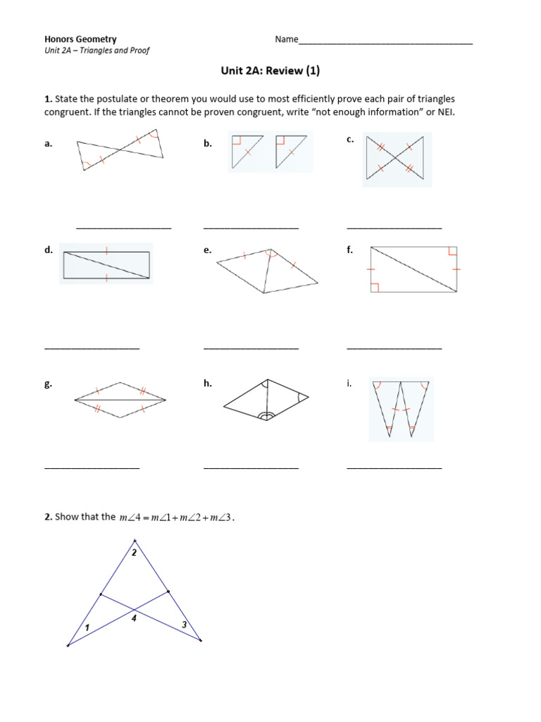 HGeo Unit 2A Review 1 2024-25 | PDF | Triangle | Euclid