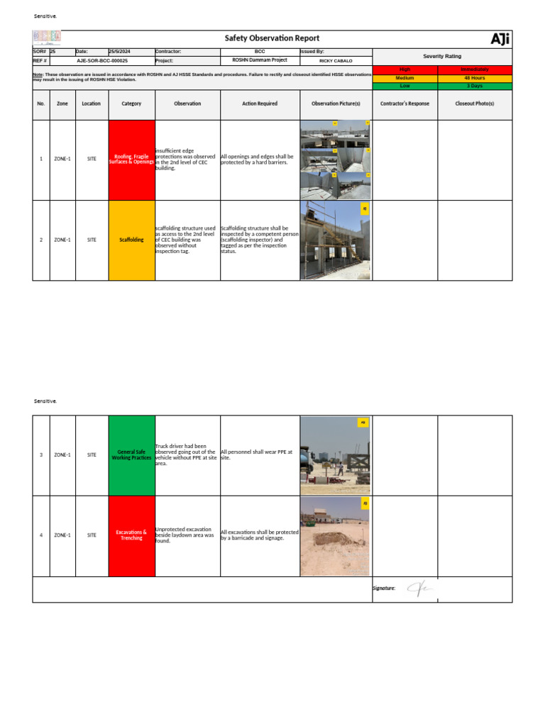 Site Observation Report #0025-BCC-SOR | PDF | Occupational Safety And ...