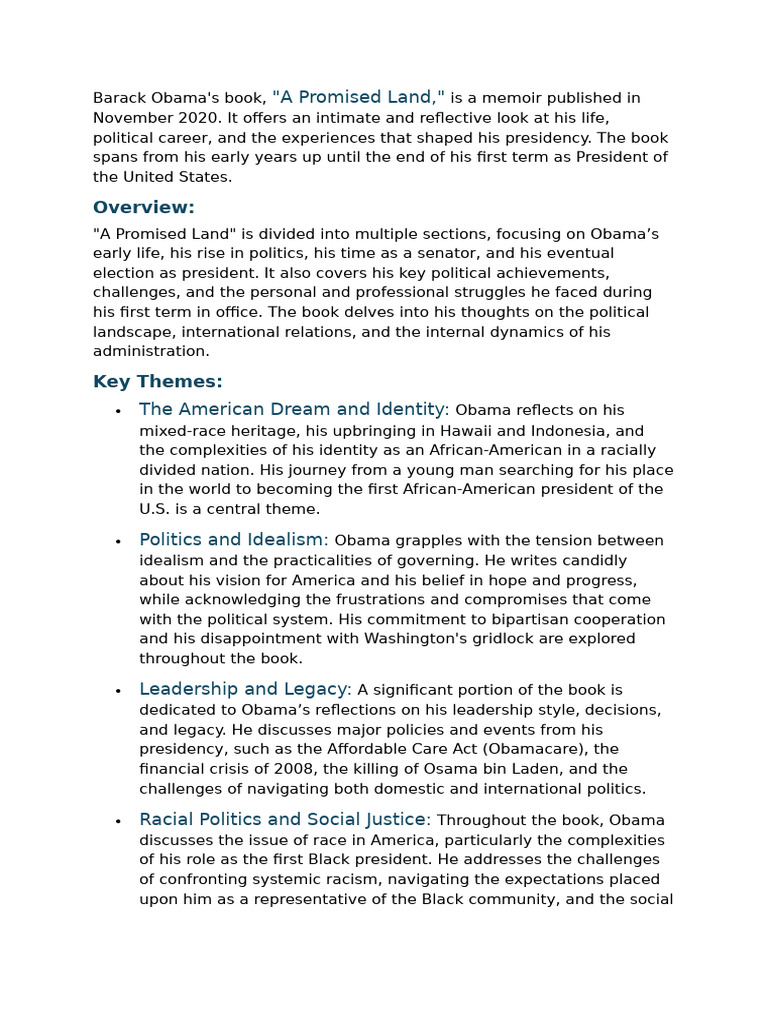 Insights from Obama's A Promised Land | PDF | Barack Obama