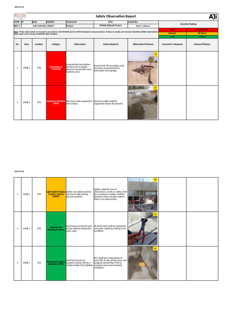 Site Observation Report #0027-BCC-SOR | PDF | Occupational Safety And ...