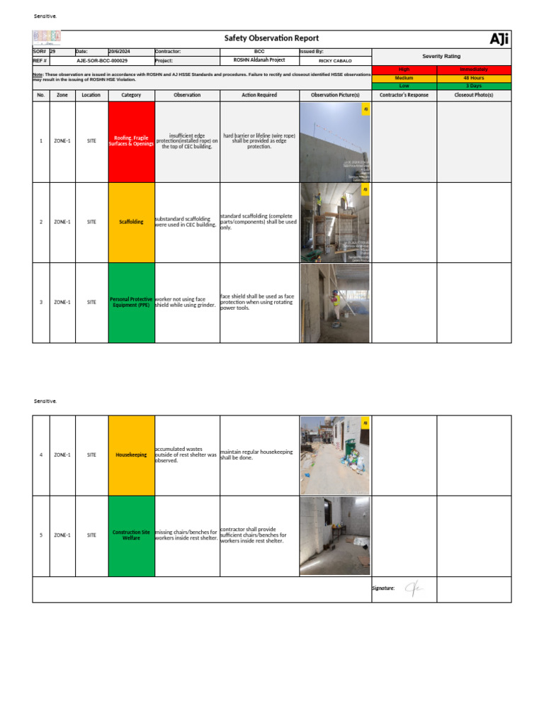 Site Observation Report #0029-BCC-SOR | PDF | Occupational Safety And ...