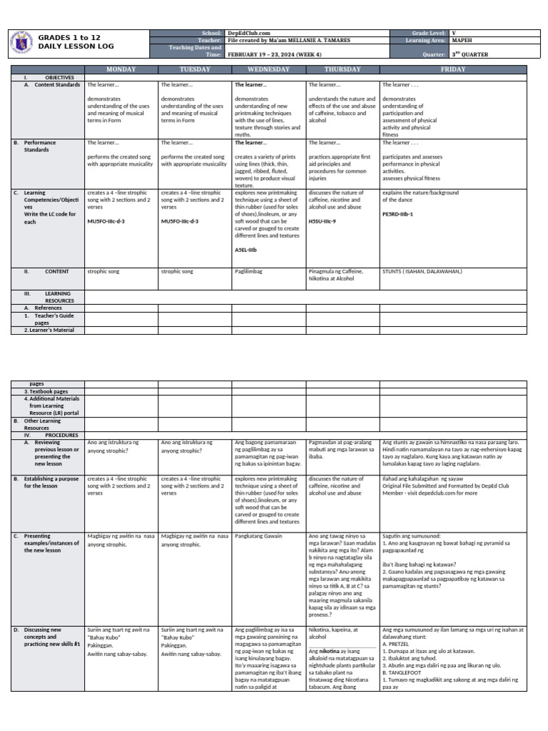 DLL_MAPEH 5_Q3_W4.docx (1) | PDF