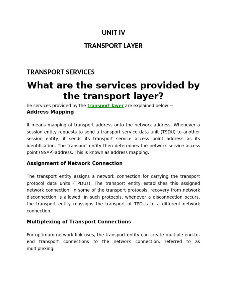 Transport Layer Services Explained Pdf Transmission Control
