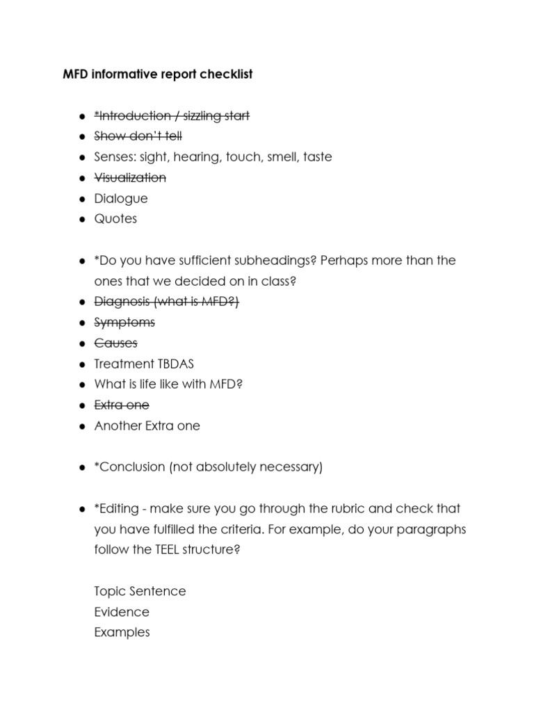 MFD Informative Report Checklist | PDF