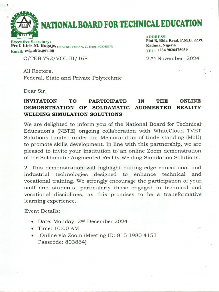 Invitation To Participate in The Online Demonstration of Soldamatic ...