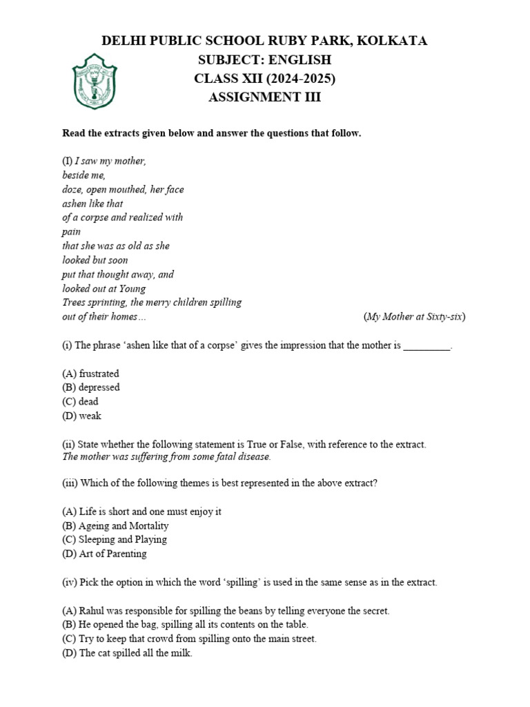 CLASS_12_-_ASSIGNMENT_III (1) | PDF CLASS_12_-_ASSIGNMENT_III (1) | PDF