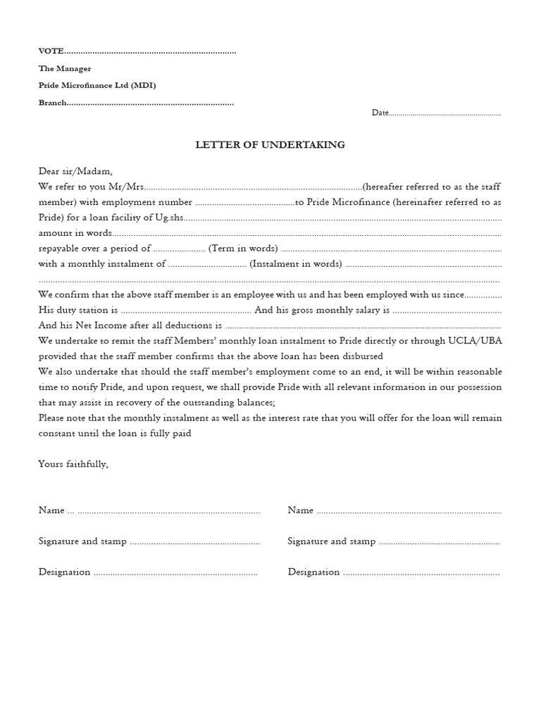 LETTER OF UNDERTAKING Final Design | PDF | Financial Services | Business