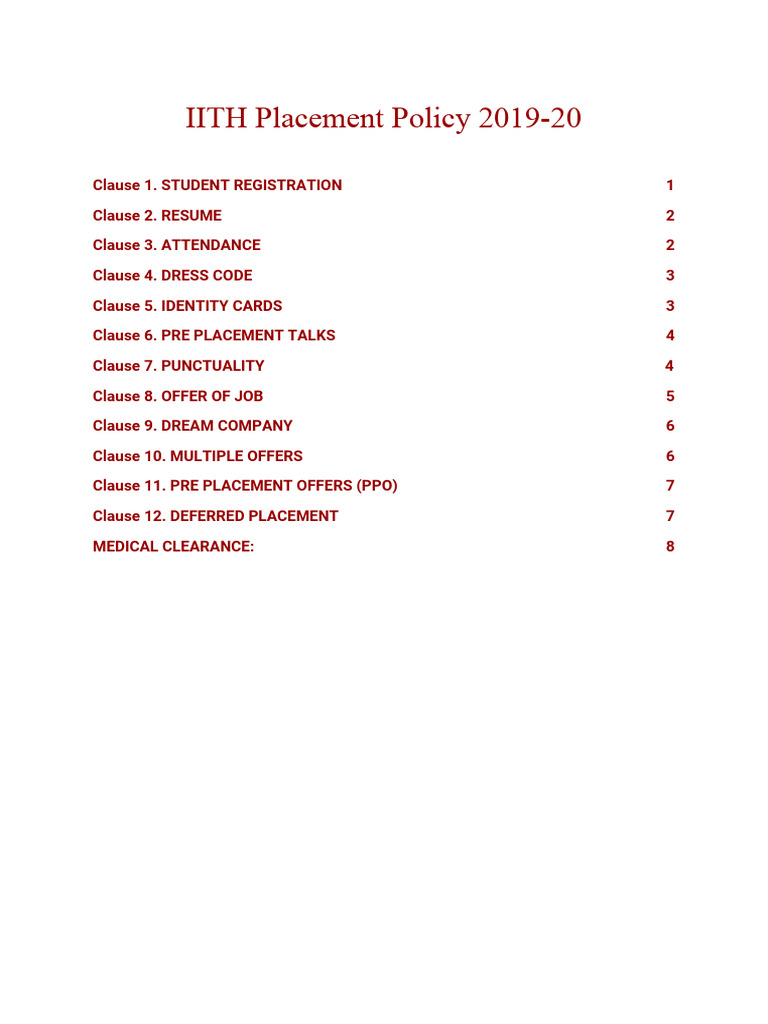 Student Placement Policy 2019 20 | PDF