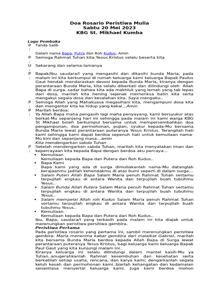 Doa Rosario Peristiwa Mulia | PDF