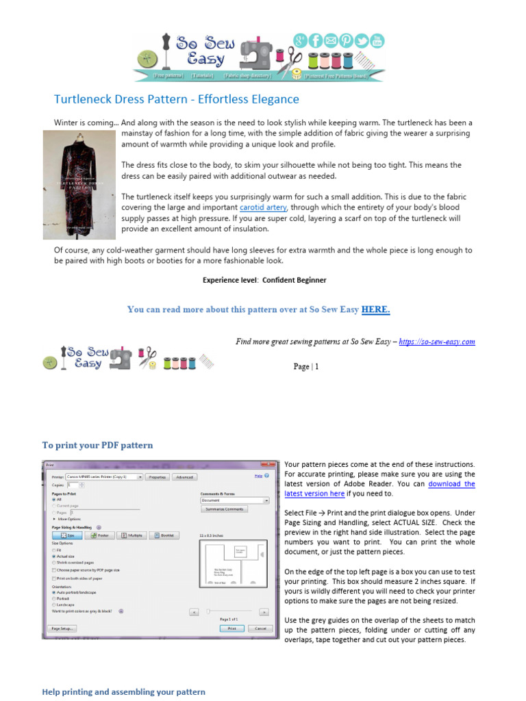 Turtleneck Dress Pattern Payhip | PDF | Sewing | Textiles