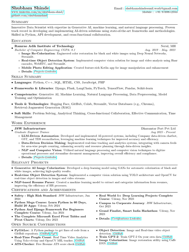 shubham_resume | PDF | Artificial Intelligence | Intelligence (AI) & Semantics