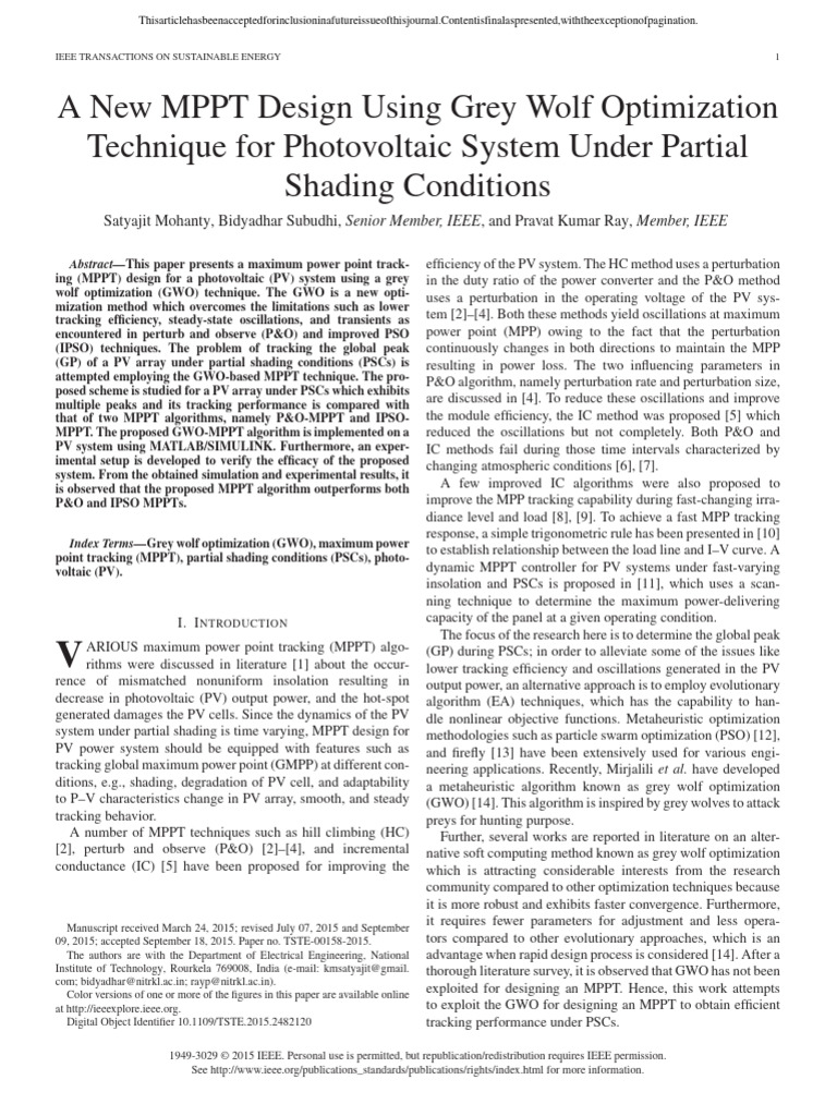 A New Mppt Design Using Grey Wolf Optimization Pdf Electrical Engineering Electricity