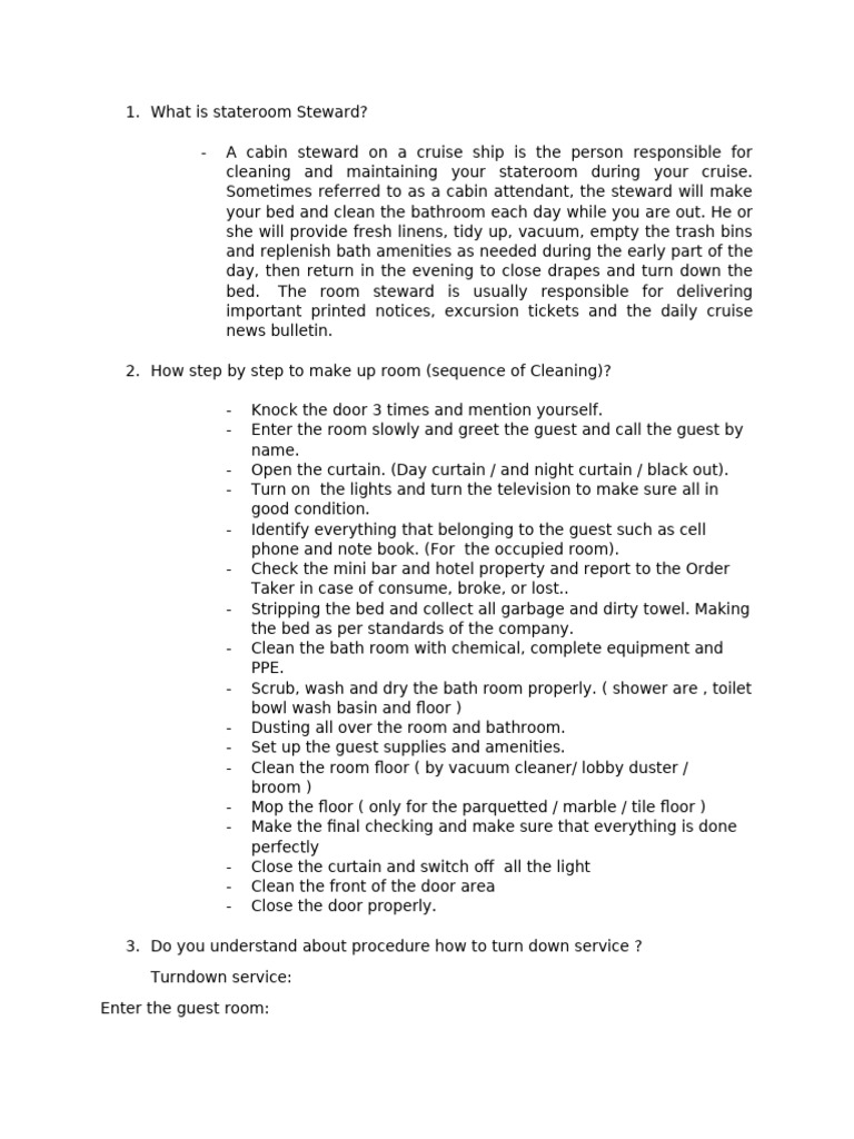 Stateroom Steward - Copy | PDF | Bed | Bedding
