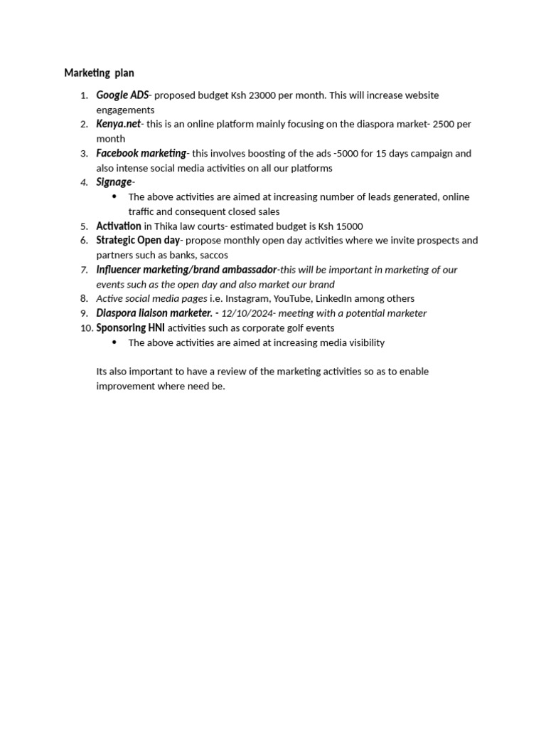 MARKETING PLAN | PDF