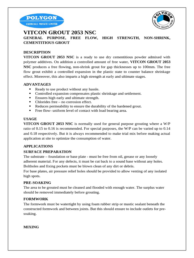 High Strength Non-Shrink Grout Guide | PDF | Concrete | Cement