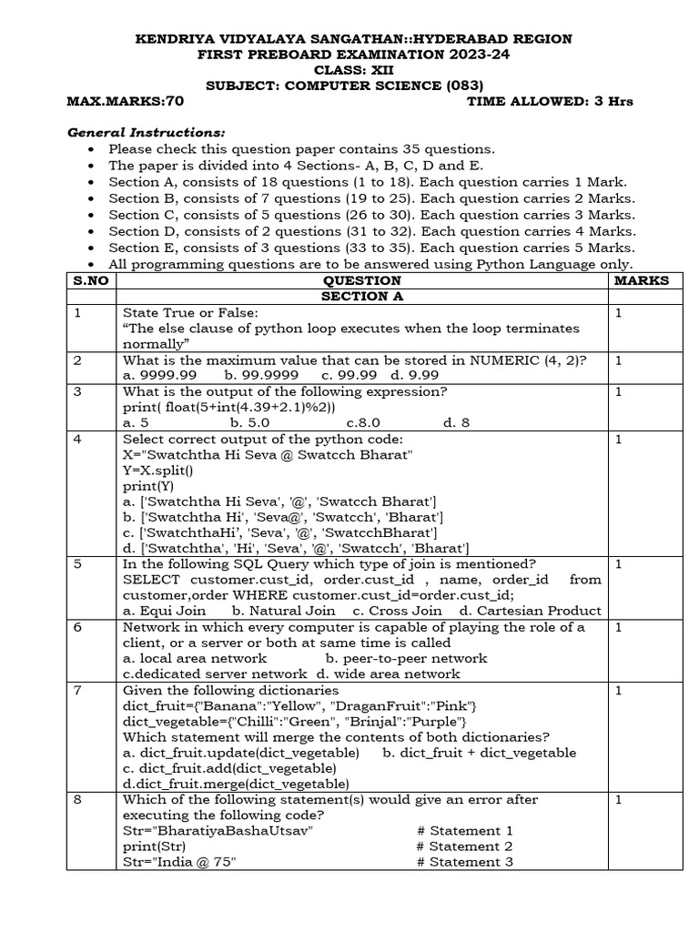 Hyderabad Region QP With MS | PDF | Parameter (Computer Programming) | Comma Separated Values