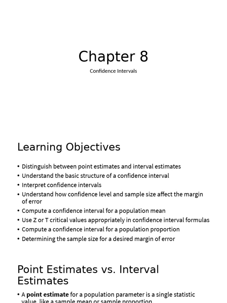 Chapter 8 Confidence Intervals | PDF | Confidence Interval | Sample Size Determination