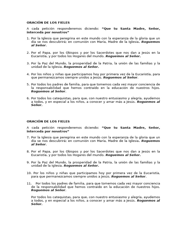 ORACIÓN DE LOS FIELES | PDF