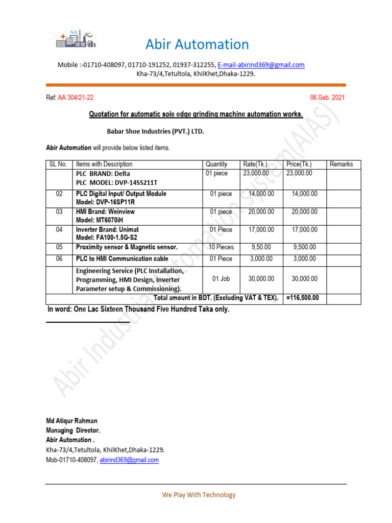 Quotation for automatic sole edge grinding machine automation works ...