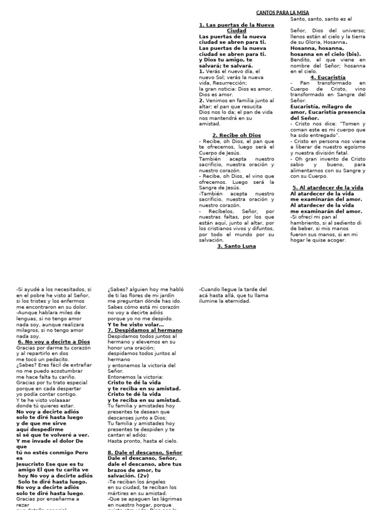 Cantos para Difuntos. | PDF | eucaristía | Cristo (título)
