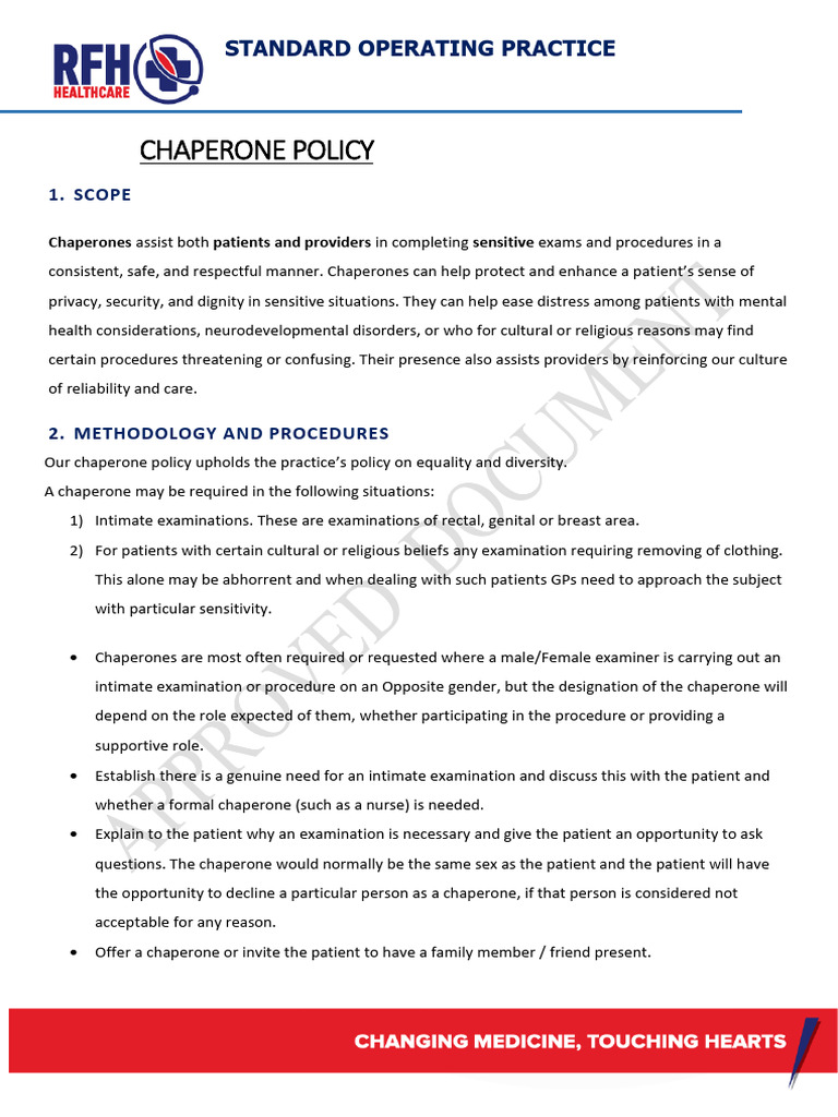 Chaperone SOP - RFH Healthcare | PDF | Patient | Medicine