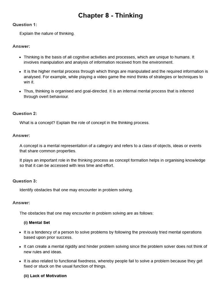 ch_8 psychology | PDF | Thought | Reason