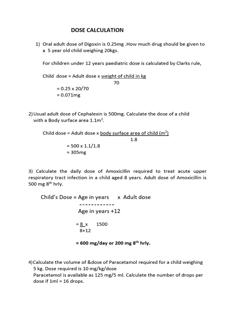 Pediatric Drug Dose Calculation Guide | PDF | Dose (Biochemistry ...