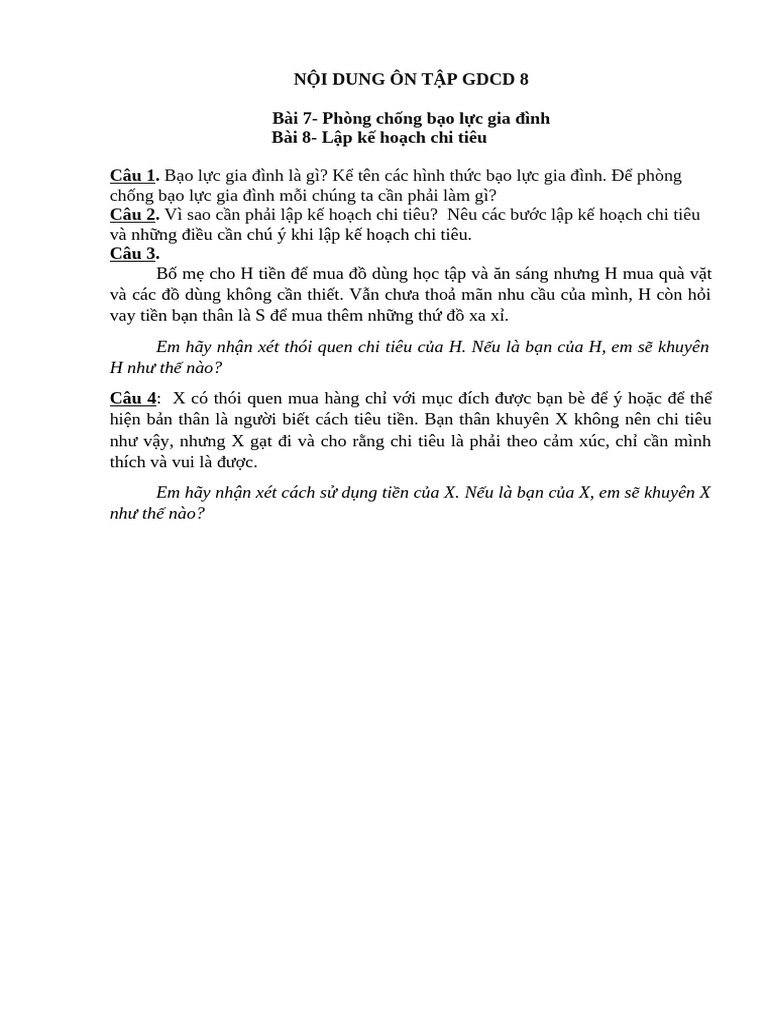 NỘI DUNG ÔN TẬP GDCD 8 | PDF