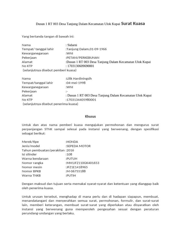 Surat-Kuasa-Perpanjang-STNK 2 | PDF