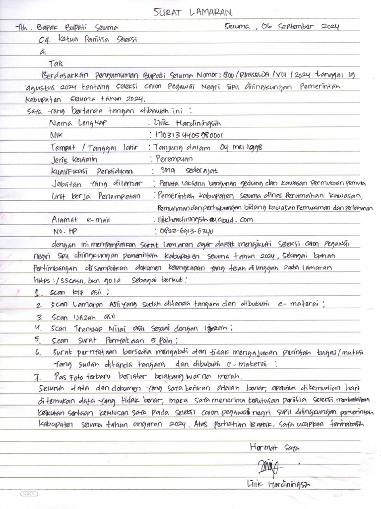 Surat Lamaran Lilik | PDF