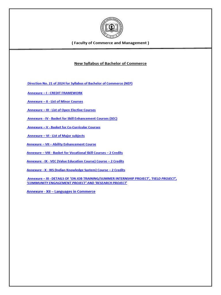 New Bachelor of Commerce Syllabus 2024 | PDF