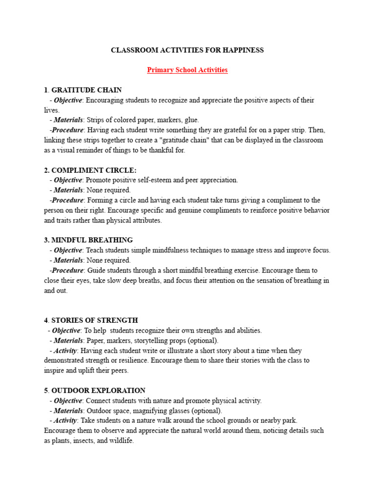 Happiness Activities for Classrooms | PDF | Gratitude | Mindfulness