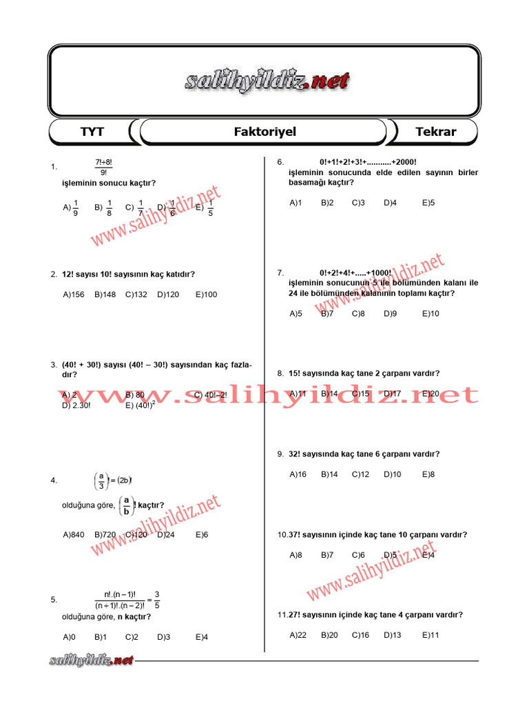 Tekrar Faktoriyel 24 Soru | PDF
