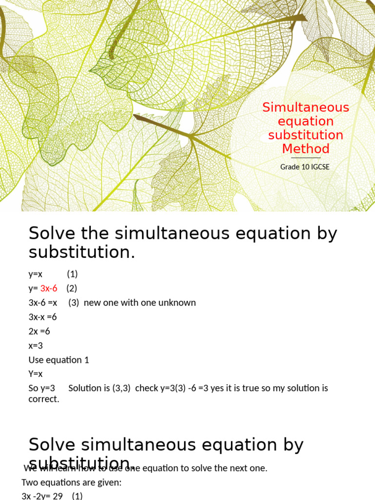 Grade 10 Simultaneous Equation Method 1 | PDF