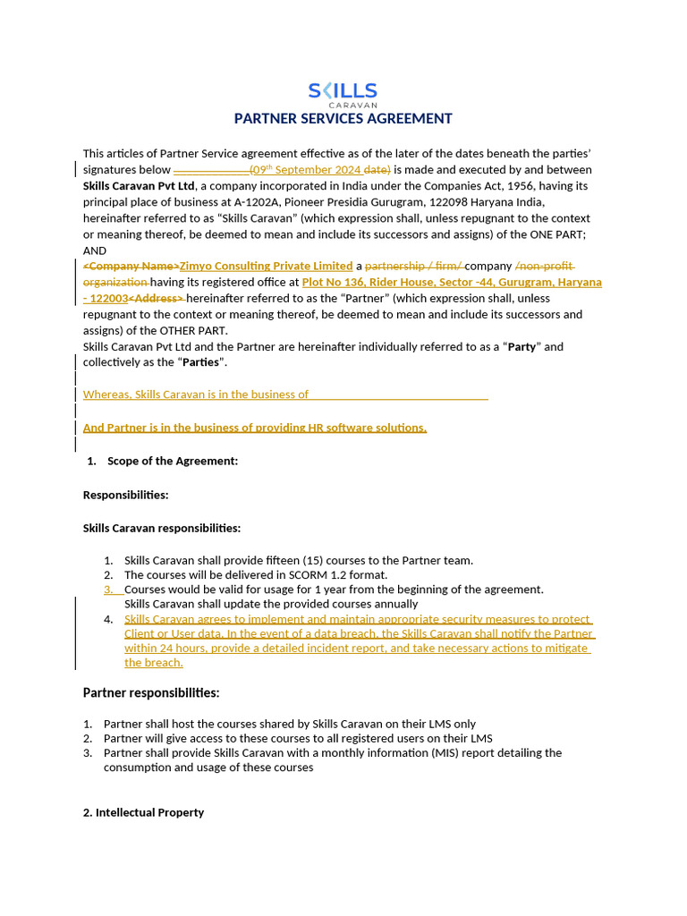 Skillscaravan Partner Services Agreement | PDF | Arbitration | Indemnity