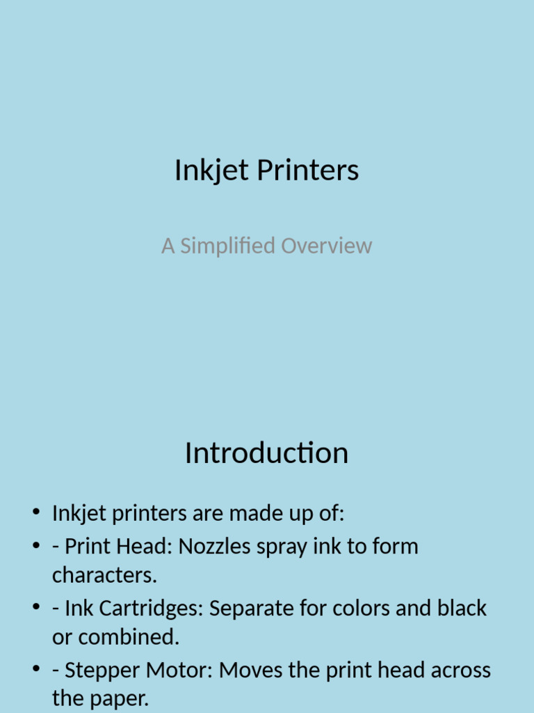 Simplified Inkjet Printers Presentation With Background | PDF