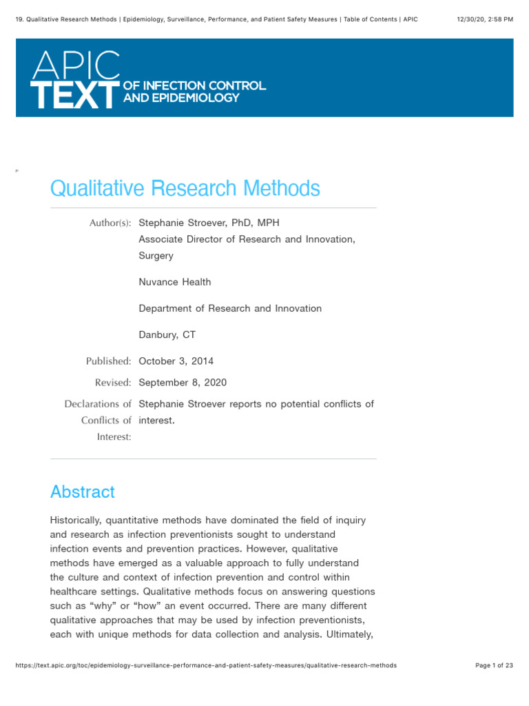 19. Qualitative Research Methods Epidemiology, Surveillance ...